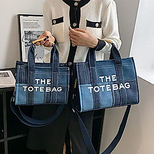 Tote Bags for Women Handbag Tote Purse with Zipper Denim Crossbody Bag Shoulder Bag for Office, Travel, School (Blue, Large)