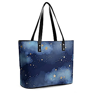 Womens Handbag Stars And Clouds Leather Tote Bag Top Handle Satchel Bags For Lady