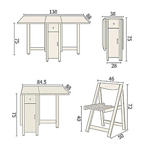 Solid Wood Drop Leaf Table with 4 Chairs, Household Folding Dining Table Set, Small Apartment Simple Solid Wood Table, Rectangular Kitchen Dining Table, Brown