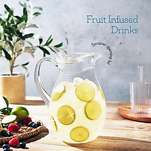 MosJos Acrylic Pitcher (72 oz), Clear Plastic, Water Pitcher with Lid, Shatterproof, BPA-Free Clear Pitcher, Ideal for Sangria, Lemonade, Juice, Iced Tea & More (Clear)