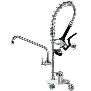 YooGyy Commercial Sink Faucet with 1.79 GPM Pre-Rinse Sprayer Wall Mount 4 Inch to 8 Inch Adjustable Center 26’’ Height Pre-Rinse Faucet with 12 Inch Add-on Swing Spout