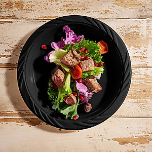 Munfix 200 Black Plastic Plates Set - 9 Inch Plastic Dinner Plates, Disposable Plates Bulk Pack, Party Plates for BBQ, Picnic, Parties, Travel and Events, Microwavable Recyclable