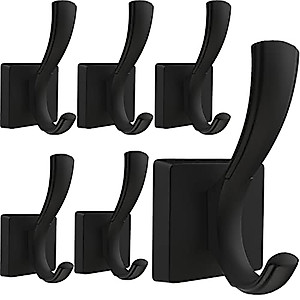 TOFIIGREM Black Wall Hooks Towel Hook, Bath Robe Hooks Heavy Duty Thick Coat Hooks, Wall Mount Hooks Bathroom Kitchen Garage Hooks for Hanging Key Robe Hat Backpack(6 Pack, Black)
