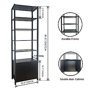 Jahof 6-Layer Industrial Bookshelf, Bookcase with 2 Doors, Standing Storage Cabinet for Living Room, Home Office, Bedroom, Washroom, Kitchen (6-Tier, Black)