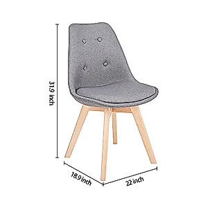 CangLong Mid Century Fabric Upholstered Dining Chair with Solid Wood Legs for Kitchen, Dining, Living, Guest, Bed Room Side Chair, Set of 2, Gray