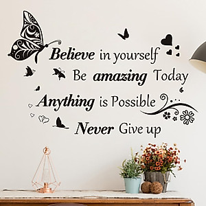 Inspirational Quotes Wall Decals Large Removable Motivational Saying Wall Stickers Positive Lettering Butterfly Sticker for Classroom Home Bedroom Family Office Wall Art Decor