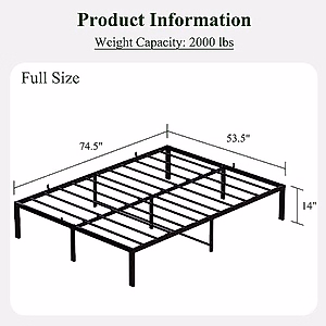 Vecilla Full Size Bed Frame 14 inch Heavy Duty Metal Platform Bed Frame No Box Spring Needed, Non-Slip Mattress Foundation, Easy Assembly, Noise-Free, Black