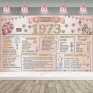 DARUNAXY Rose Gold Back in 1973 Banner, Happy 50th Birthday Party Decorations 50 Year Old Backdrop Party Supplies Pink and Gold Vintage 1973 Birthday Poster for Girls Photography Background for Women