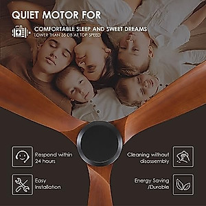 Mpayel 60" Ceiling Fan, Flush Mount Outdoor Ceiling Fan with 3 Walnut Wood Blades, Reversible and Timing, No Light for Indoor Bedroom, Outdoor Covered Patios, Backyard