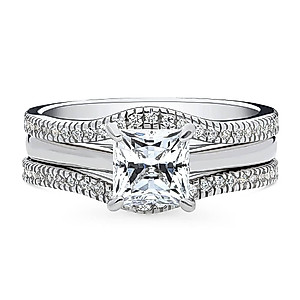 BERRICLE Sterling Silver Solitaire Wedding Engagement Rings 1.2 Carat Princess Cut Cubic Zirconia CZ Ring Set for Women, Rhodium Plated Size 6
