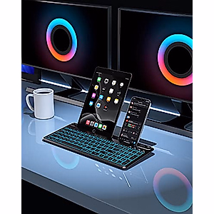 seenda Backlit Multi-Device Bluetooth Keyboard for Tablet Phone Computer - Wireless Illuminated Rechargeable Keyboard with Number Pad Connect Up to 4 Devices Compatible Mac Android iOS Windows
