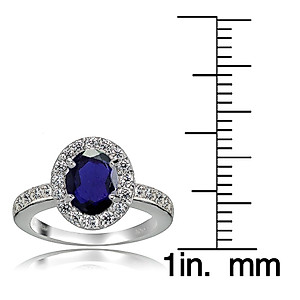Ice Gems Sterling Silver Created Blue Sapphire and White Topaz Oval Halo Ring