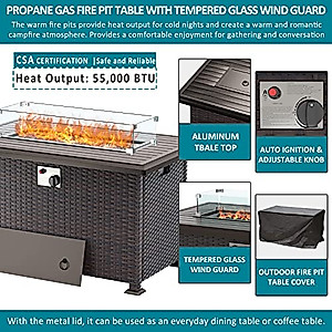 ASJMR Outdoor Patio Furniture Set with Gas Fire Pit Table, 7 Pieces Patio Furniture Set Outdoor Sectional Sofa w/43in Propane Fire Pit, PE Wicker Rattan Patio Conversation Set - Dark Blue