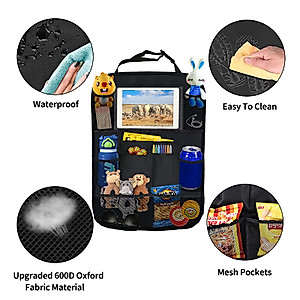 Ecurfu Backseat Car Organizer, Back Seat Protectors Kick Mats, Car Storage Bag with iPad Tablet Holder + 9 Storage Pockets for Kids Toddlers, Travel Accessories (1PC)