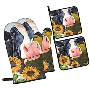 4pcs Oven Mitts and Pot Holders Set,Heat Resistant Oven Glove,Heat Resistant Pot Holders ,for Cooking Baking BBQ Kitchen Sets (Style 2)