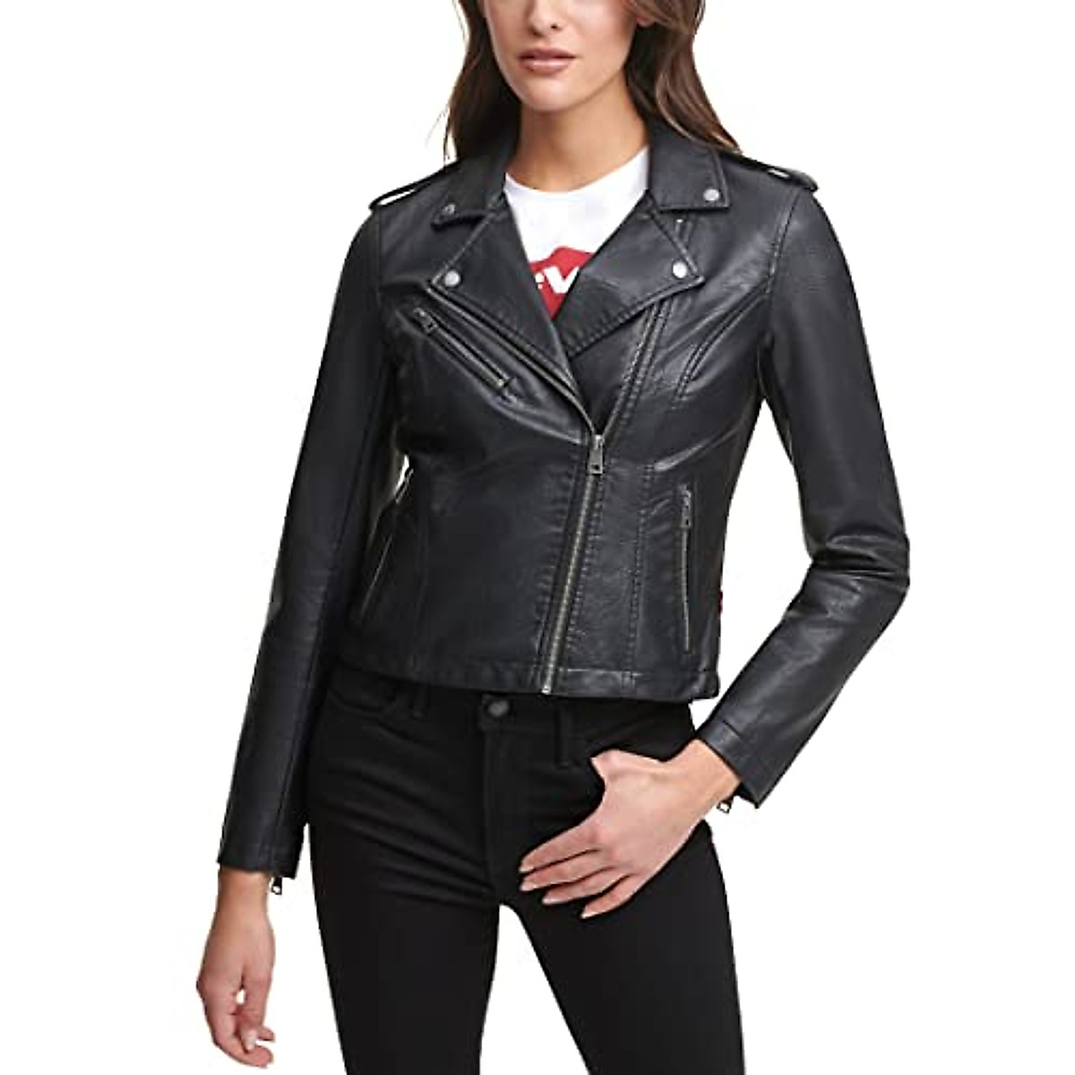 Levi's Women's Faux Leather Classic Asymmetrical Motorcycle Jacket, BLACK, XS