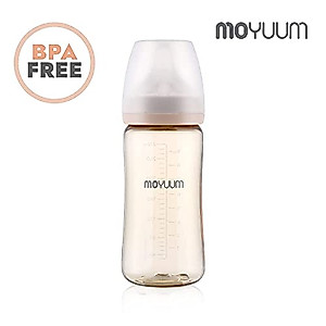 MOYUUM PPSU All in One Feeding Bottle, Stage 2, Medium Flow, 9oz (Beige)