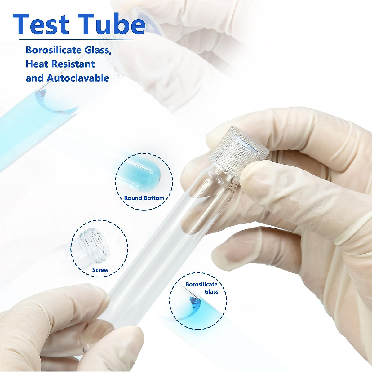 ALWSCI 16X100mm Glass Test Tube, 10ml Glass Culture Tube, Rounded Bottom, Screw Cap with PTFE/Silicone/PTFE Liner, Used in high Range Boron Test, Pack of 100