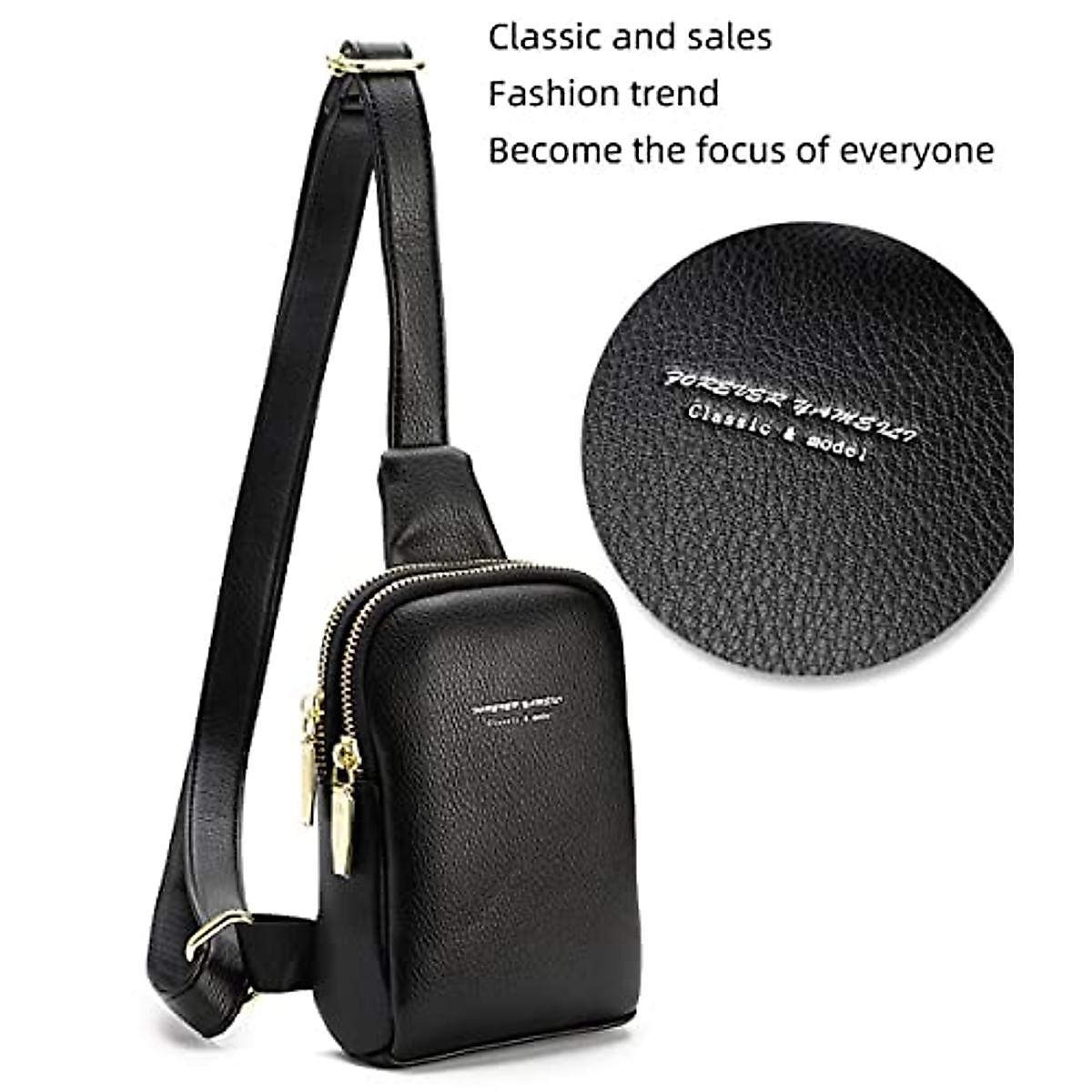 Bisadon Women Chest Bag Sling Backpacks Small Crossbody PU Leather Daypacks for Women Shopping Travel Fashion Shoulder Strap Black