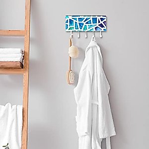 Triangle Mosaico Pattern Mail Holder Organizer and Key Hooks PU Front, Self Adhesive Key Rack with 5 Hooks Perfect for Entryway, Hallway，Bathroom ，Kitchen