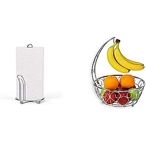 Simple Houseware Chrome Paper Towel Holder + Fruit Basket Bowl with Banana Tree Hanger, Chrome
