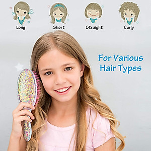 2 Pieces Kids Wet Hair Brush Confetti Glitter Detangler Set Soft Bristles Massage Brush for Baby Kids Girls Christmas Holiday Presents(Rabbit and Unicorn)