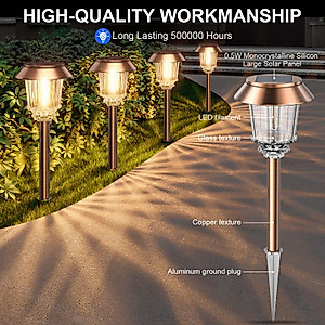 XMCOSY+ Solar Pathway Lights Outdoor - 6 Pack Solar Lights Outdoor Waterproof, 10-40 LM Dimmable Auto On/Off Solar Outdoor Lights Yard Garden Walkway Driveway (Warm White)