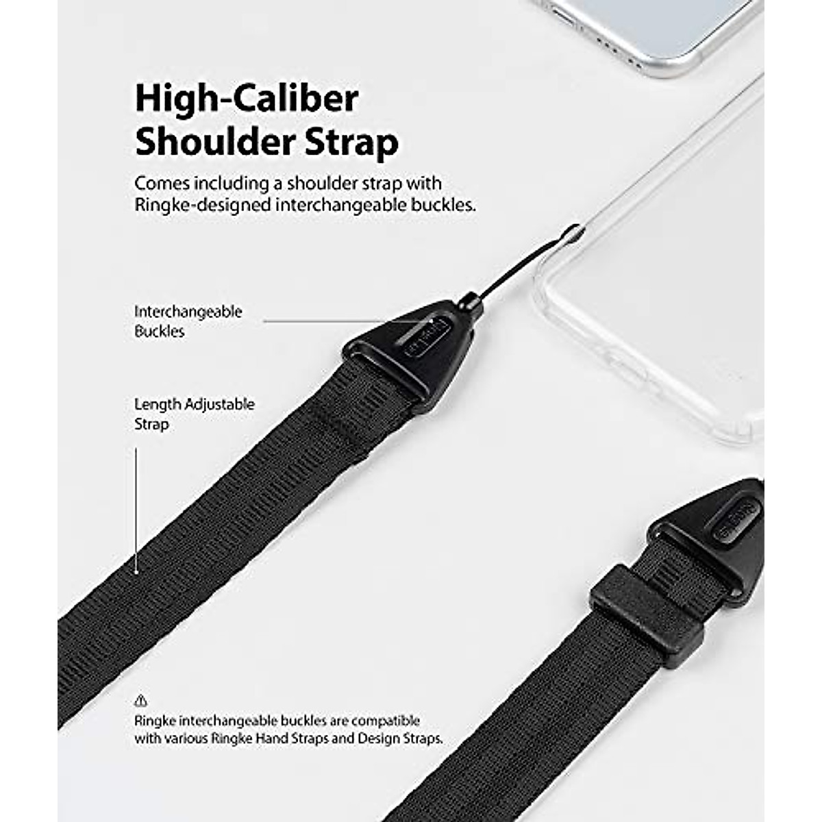 Ringke Air Shoulder Strap Compatible with iPhone 12 Mini Case, Crossbody Necklace Lanyard with Clear TPU Silicone Phone Back Cover for 5.4-inch (2020) - Smoke Black