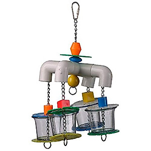 Super Bird Creations SB634 Foraging 4 Way Forager Bird Toy with Clear Acrylic Cups, Medium/Large Bird Size, 12"x7"x7"