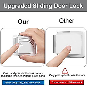 Sliding Door Lock, 2 Pack Sliding Glass Door Lock for Kids Safety, Child Safety Locks for Sliding Glass Doors | Sliding Window | Sliding Closet | Slide Patio Door Locks,No Drilling Tools Needed - Grey