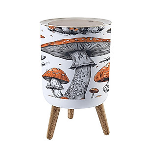 PHAIBHKERP Trash Can with Lid 70s Retro Aesthetic Mushroom Seamless Pattern Garbage Can Round Waste Bin Press Cover Dog Proof Wastebasket for Kitchen Bathroom Living Room Nursery 1.8gal