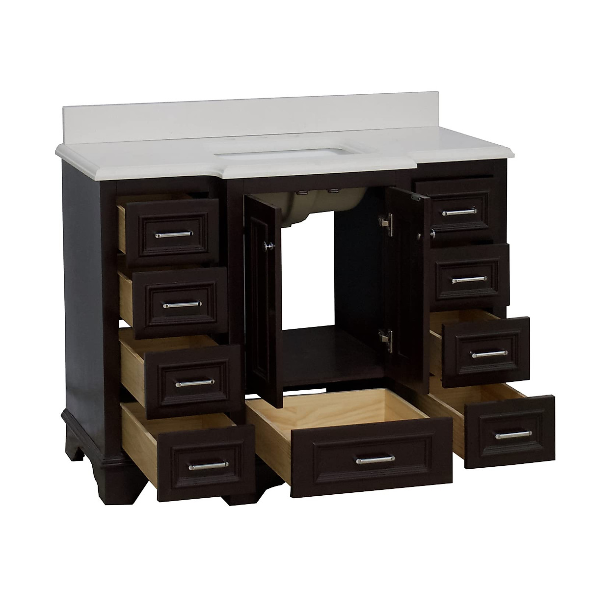 Nantucket 48-inch Bathroom Vanity (Quartz/Chocolate): Includes Chocolate Cabinet with Stunning Quartz Countertop and White Ceramic Sink