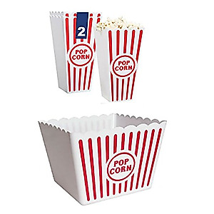 Retro Popcorn Set Bowl Plastic Classic Tub Red & White Striped Container Container Movie Theater Bucket Reusable Set Of 5