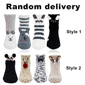 Lovful 4 Pairs Animal Super Warm Baby Fuzzy Soft Thick Socks,Large