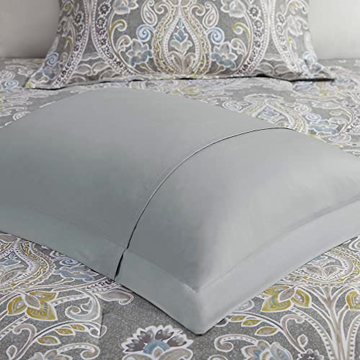 Harbor House Cozy Cotton Comforter Set - Classic Modern Design, All Season Down Alternative Casual Bedding, Matching Shams, Hallie, Damask Grey King(110"x96") 6 Piece