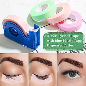 Maitys 3 Rolls Eyelash Tape for Lash Extensions with Dispenser Cutter Breathable Fabric PE Tape Under Eye for Sensitive Skin Eyelash Extensions Supplies(Green,Pink,Purple,0.47")