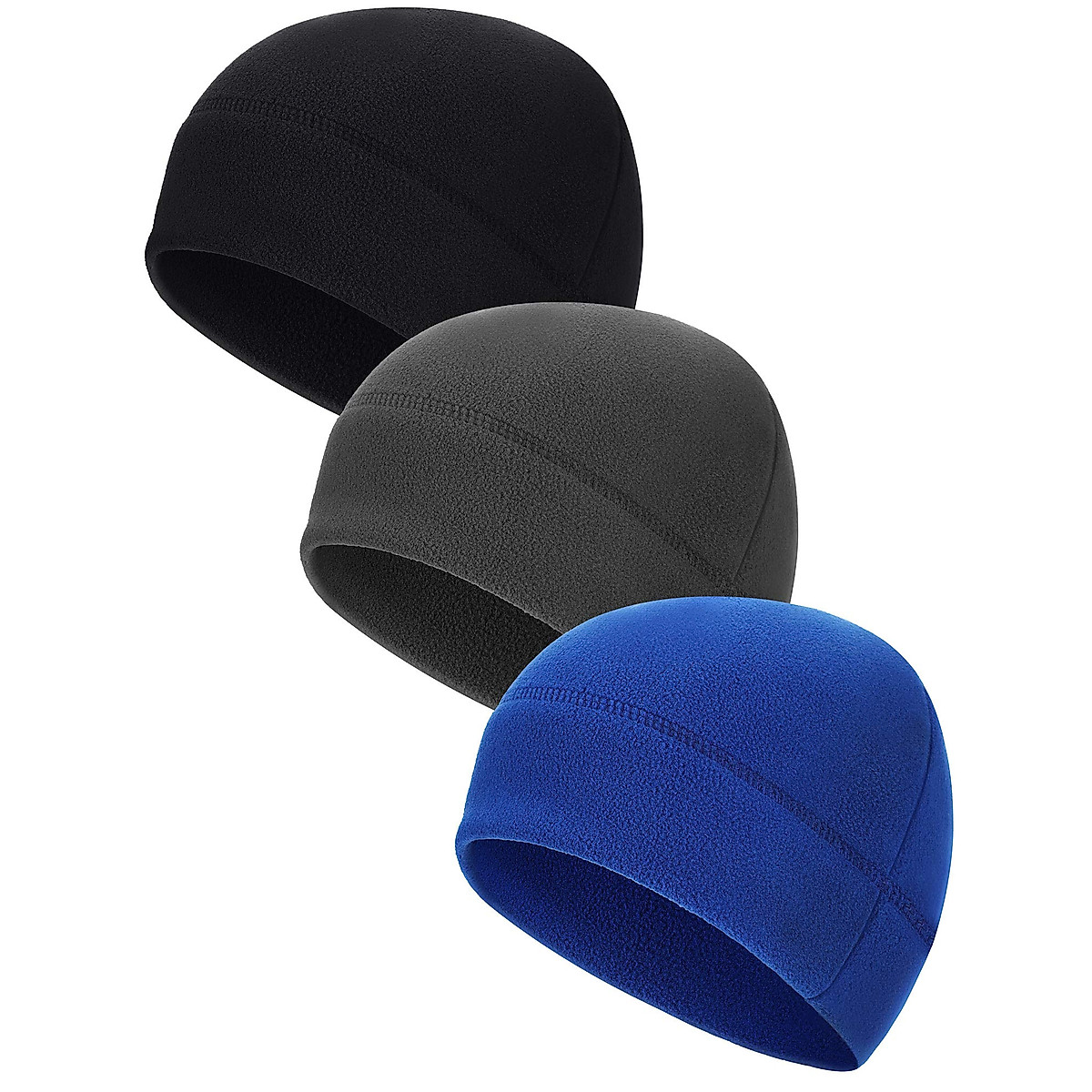 3 Pieces Winter Warm Skull Cap Soft Polar Fleece Beanie Hat Thick Windproof Watch Cap Skiing Outdoor Cap for Men Women (Royal Blue, Black, Gray, Plus Size)