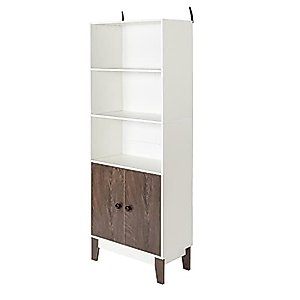 4 Tier Bookcase Storage Cabinet, 63 Inches 4 Tiers Tall Open Bookshelf with 2 Doors, Anti-toppling Device, Freestanding Wooden Storage Display Shelf for Home Office (White)