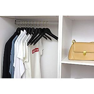 Quality Black Semi Curved Wooden Suit Hangers, 10-Pack Smooth Finish Solid Wood Coat Hanger with Swivel Hook, Jacket, Pant, Dress Clothes Hangers (Black - Gold Hook, 10)