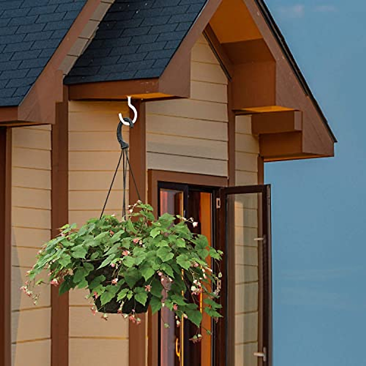 QEZEZA 10 Packs of Vinyl Coated Ceiling Hooks, Plant Hooks, Kitchen Hooks, Hanging Hooks, Kitchen Hooks for Indoor and Outdoor use, 2.9-inch Silver Spiral Hooks, (White)