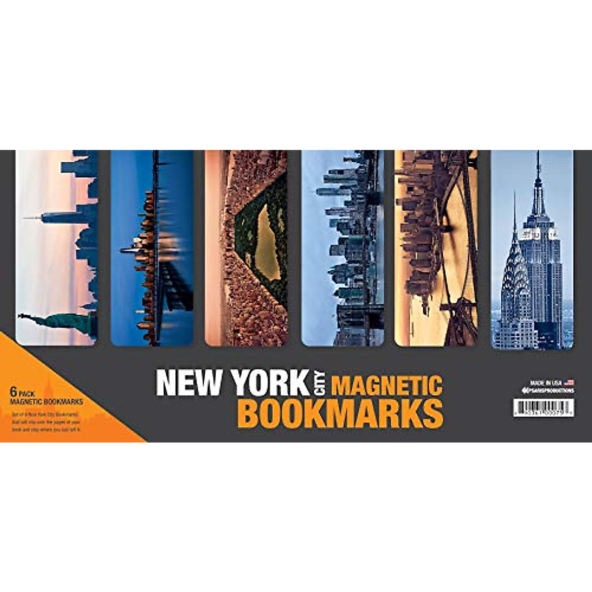 Psaris Productions Set of 6 Large New York Magnetic Bookmarks with "Soft Touch" Silky Smooth Coating #2. Made in USA