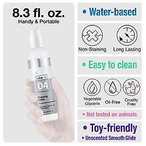 Water-Based Thick Creamy White Lube, Unscented 8.3 Fl. Oz Hypoallergenic Smooth Slippery Lubricant for Couples, Made in USA, Package May Vary