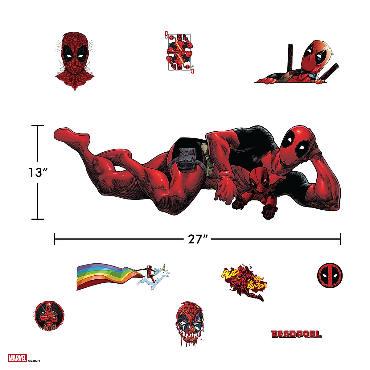 Wall Palz Marvel Deadpool Wall Decal - Deadpool Wall Stickers with 3D Augmented Reality Interaction - Deadpool Sticker for Walls 12" x 34" Marvel Room Decor