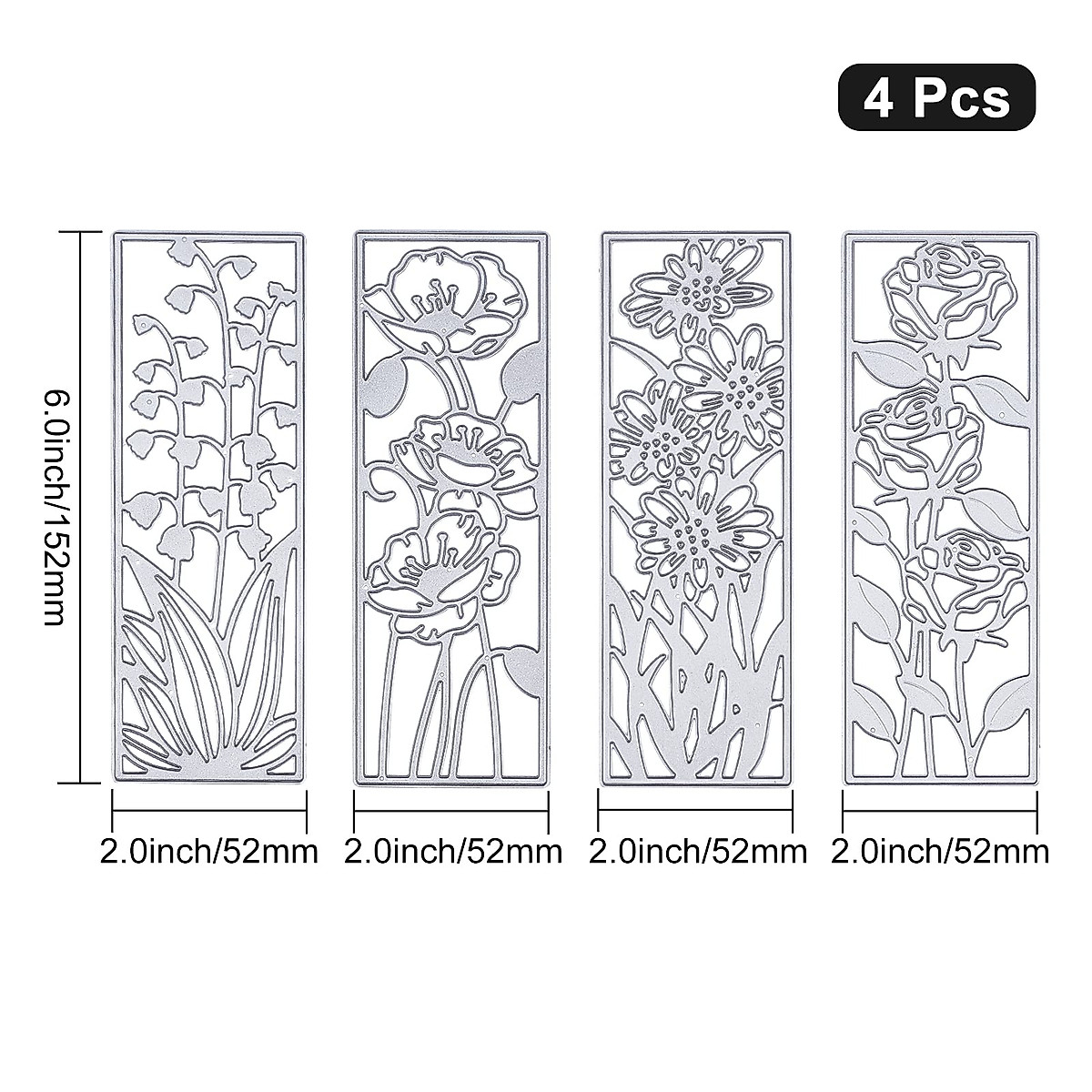 ORIGACH 4 Pcs Metal Flower Frame Cutting Dies for Card Making Embossing Stencil Die Cuts for Scrapbooking DIY Flower Bookmark Card Decoration