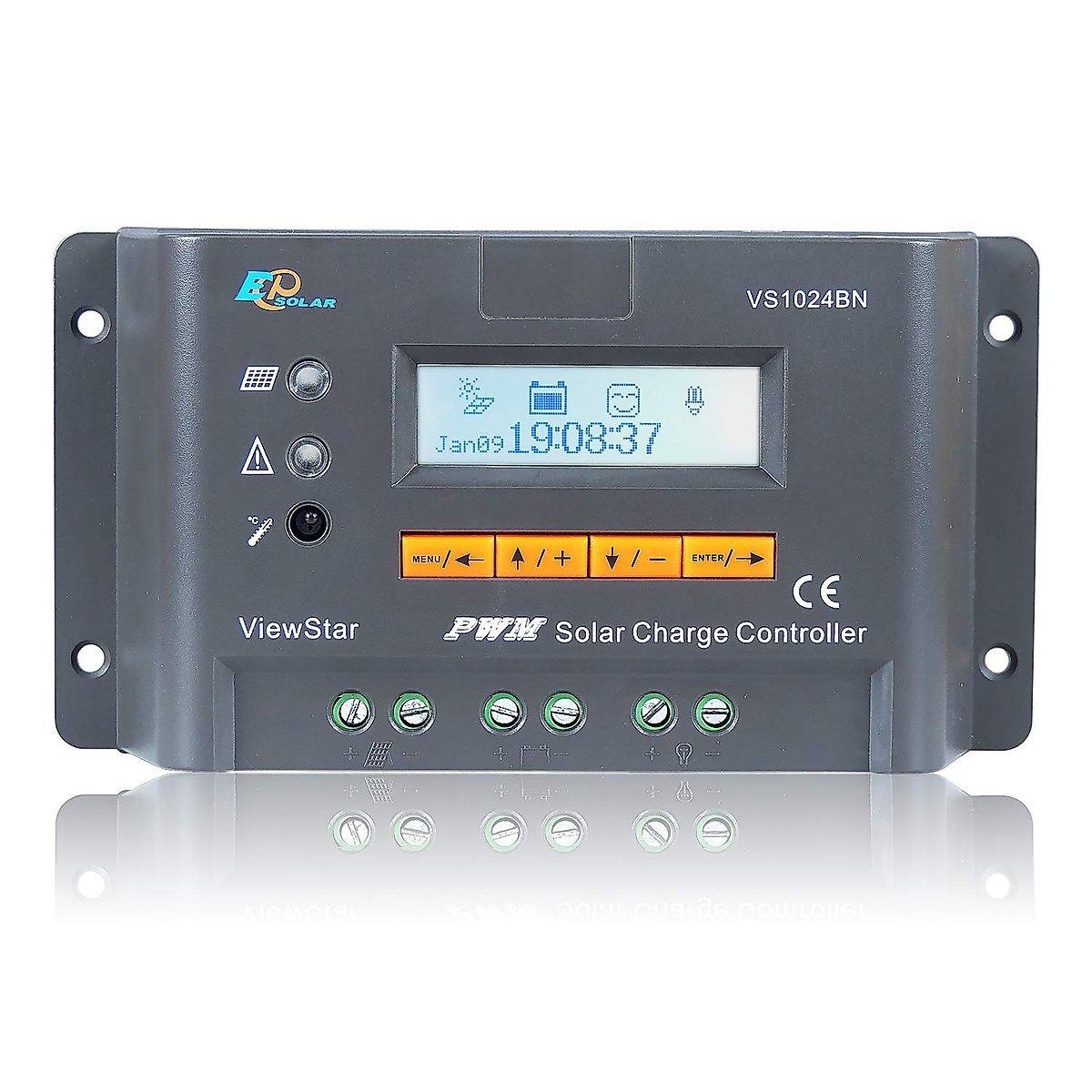 EPEVER 10a Charge Controller 12V/24V Auto Work， ViewStart Series PWM Solar Panel Solar Charge Controller, Common Negative Grounding VS1024BN