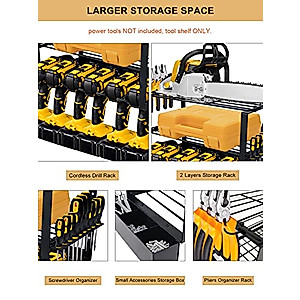 Power Tool Organizer, 3 Layers Power Tool Holder Drill Holder Wall Mount, 130lbs Weight Limit Cordless Drill Storage, Heavy Duty Metal Floating Tool Shelf Power Tool Storage with 6 Drill Rack