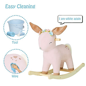 labebe Child Rocking Horse Toy, Stuffed Animal Rocker Toy, Wooden Rocker for Kids 12-36 Months, Baby Rocking Toy/Wooden Rocking Horse/Rocker/Animal Ride on/Reindeer Rocker (Girl)
