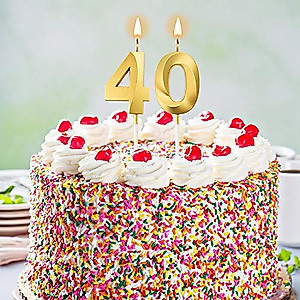 40th Birthday Candles Cake Numeral Candles Happy Birthday Cake Topper Decoration for Birthday Party Wedding Anniversary Celebration Supplies (Gold)