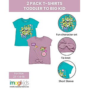 Teenage Mutant Ninja Turtles Leonardo Michelangelo Raphael Little Girls 2 Pack T-Shirts Purple/Blue 6