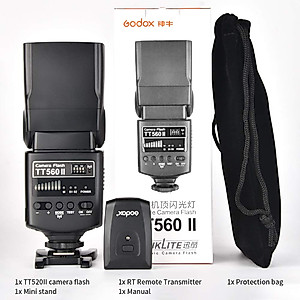 Godox TT560II Wireless 433MHz GN38 Camera Flash Speedlite Light with Built-in Receiver with RT Transmitter Compatible for Canon Nikon Sony Olympus Pentax Fuji DSLR Cameras with Standard Hot Shoe